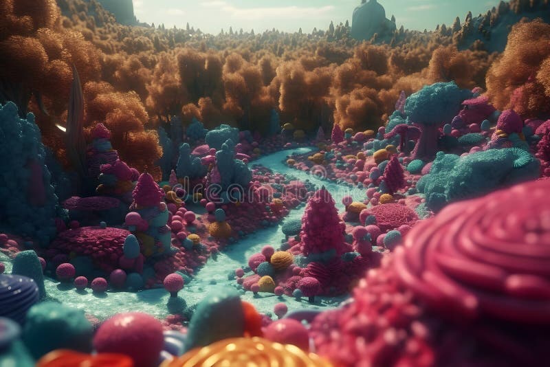 Candy World of Sweets Landscape. Neural Network AI Generated Stock ...