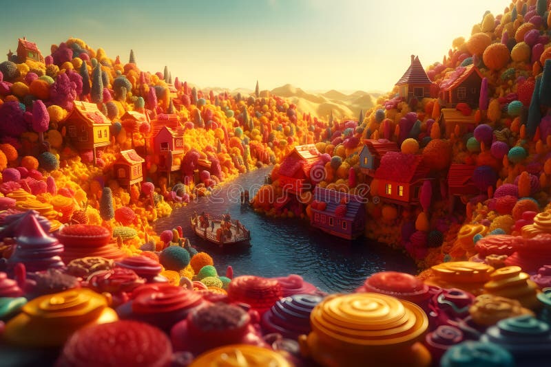 Candy World of Sweets Landscape. Neural Network AI Generated Stock ...