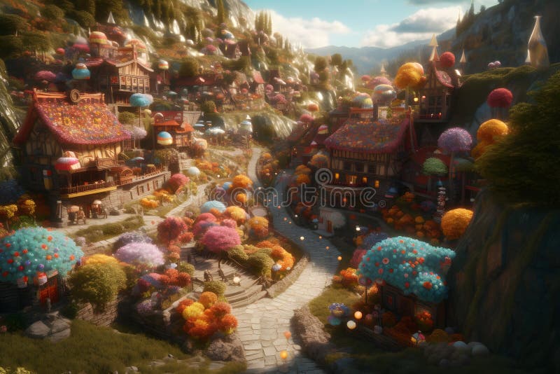 Candy World of Sweets Landscape. Neural Network AI Generated Stock ...