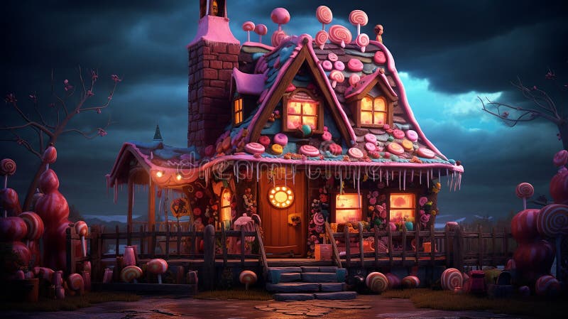 Candyland Home during Winter at Night. Stock Illustration ...