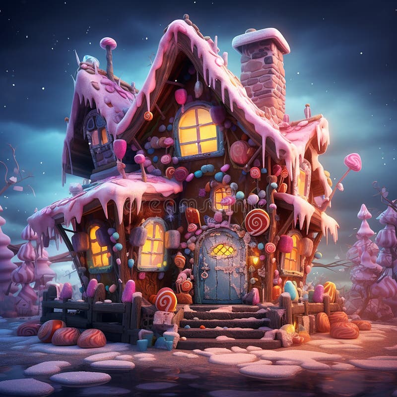 Candyland Home during Winter at Night. Stock Illustration ...