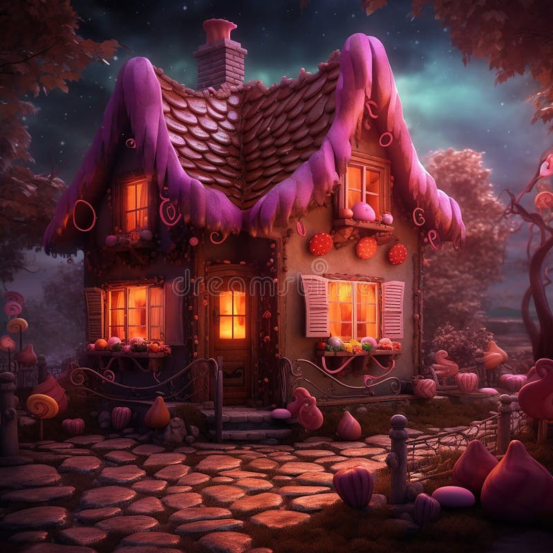 Candyland Home during Winter at Night. Stock Illustration ...