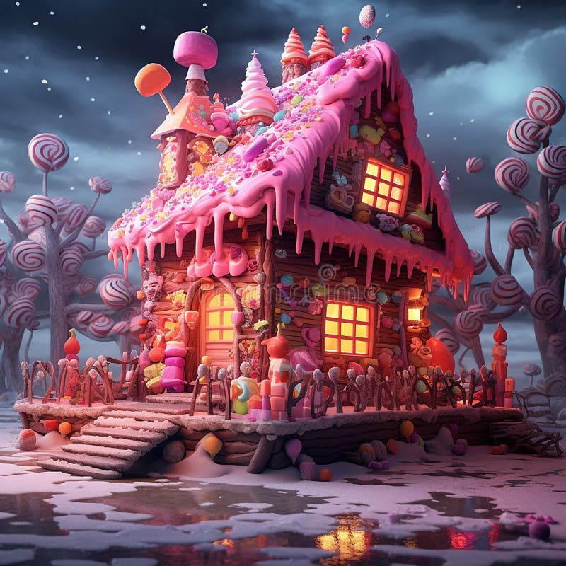 Candyland Home during Winter at Night. Stock Illustration ...