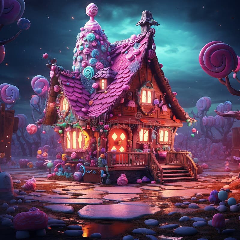 Candyland Home during Winter at Night. Stock Illustration ...