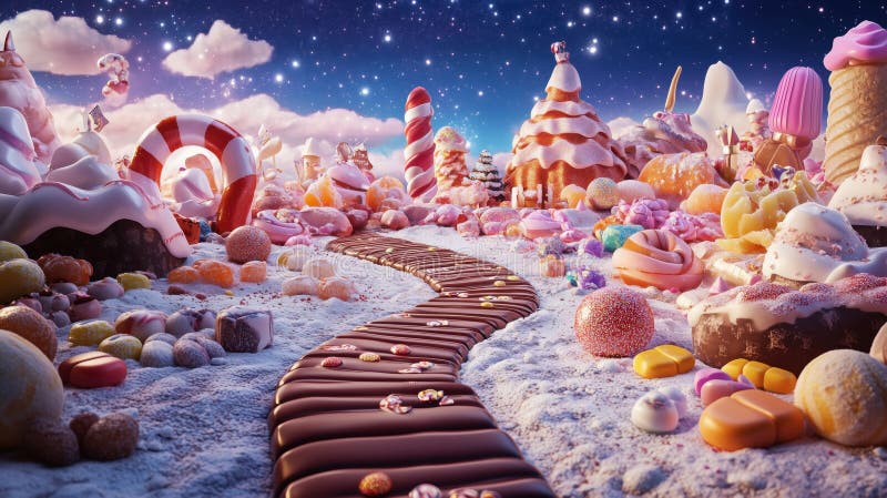 Candyland Landscape with Chocolate Path, Colorful Sweets, and Whimsical ...