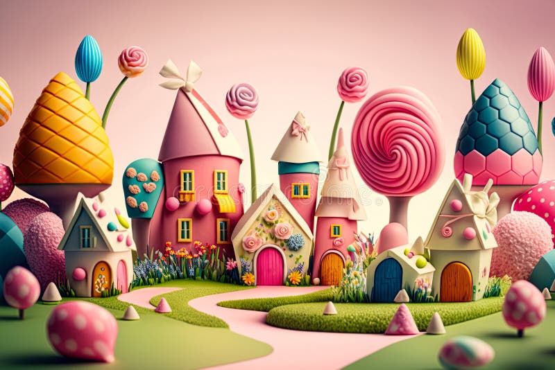 Candyland Town Made of Chocolate and Candy. Easter Concept Stock ...