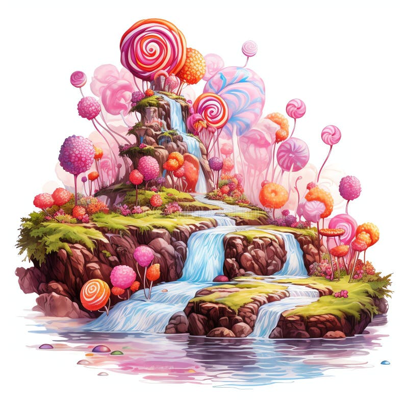 Candyland Waterfall Beautiful Sweets Candyland Fairytale Stock ...