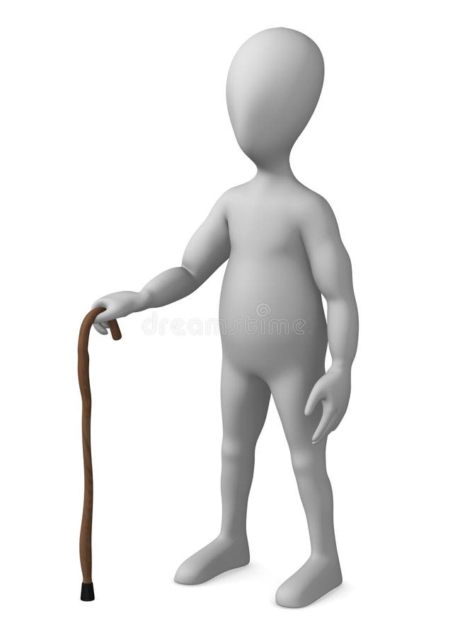 Bent 3d Person - Puppet, Going with a Cane Stock Illustration ...
