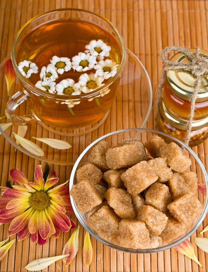 Cane Brown Sugar and Herbal Tea Stock Image - Image of healthy ...