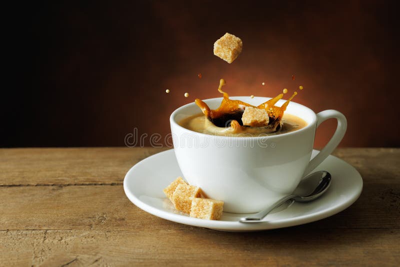 Cane Sugar Cubes Falling Cup Coffee Splashes Table Stock Photos - Free ...