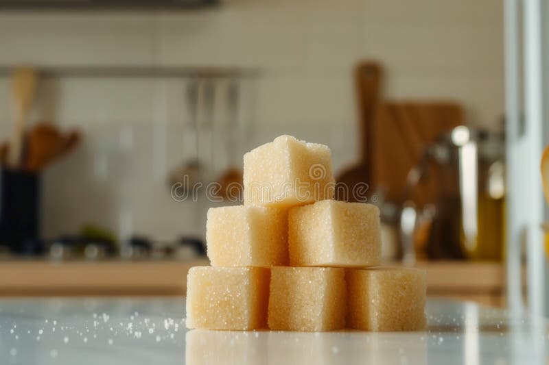 Cane Sugar Cubes Stacked in a Pyramid on Kitchen Table Stock Image ...