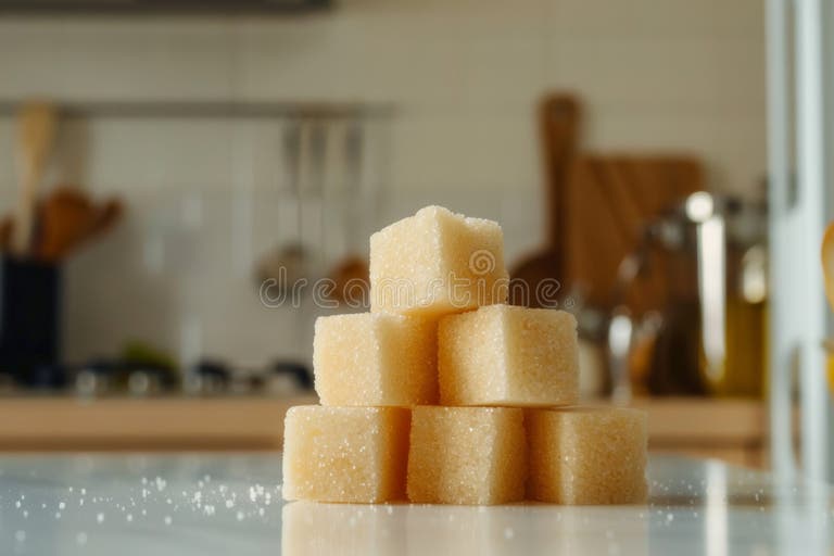 Cane Sugar Cubes Stacked in a Pyramid on Kitchen Table Stock Image ...