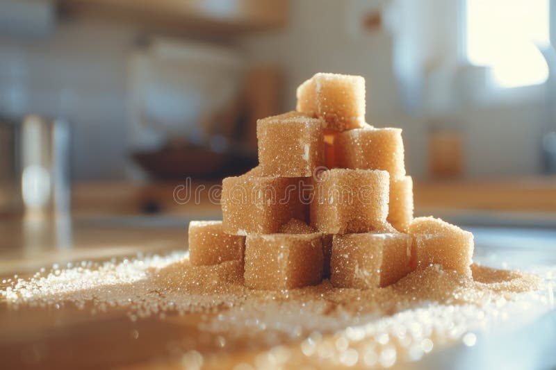 Cane Sugar Cubes Stacked in a Pyramid on Kitchen Table Stock Photo ...