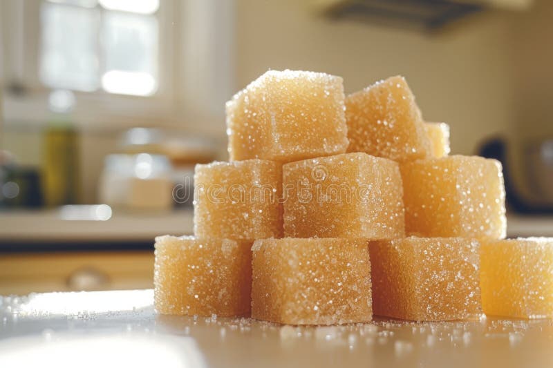 Cane Sugar Cubes Stacked in a Pyramid on Kitchen Table Stock Image ...