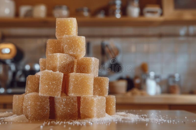 Cane Sugar Cubes Stacked in a Pyramid on Kitchen Table Stock Photo ...