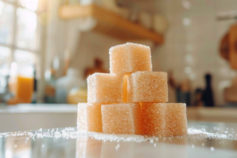 Cane Sugar Cubes Stacked in a Pyramid on Kitchen Table Stock Image ...