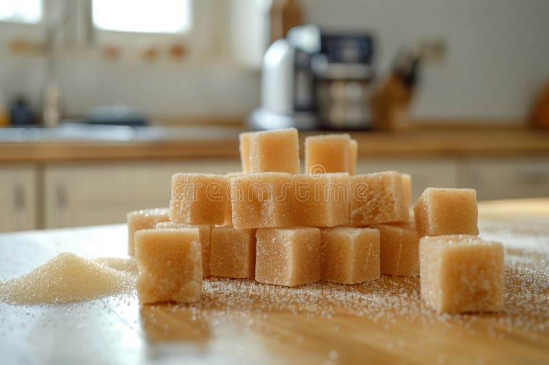 Cane Sugar Cubes Stacked in a Pyramid on Kitchen Table Stock Image ...