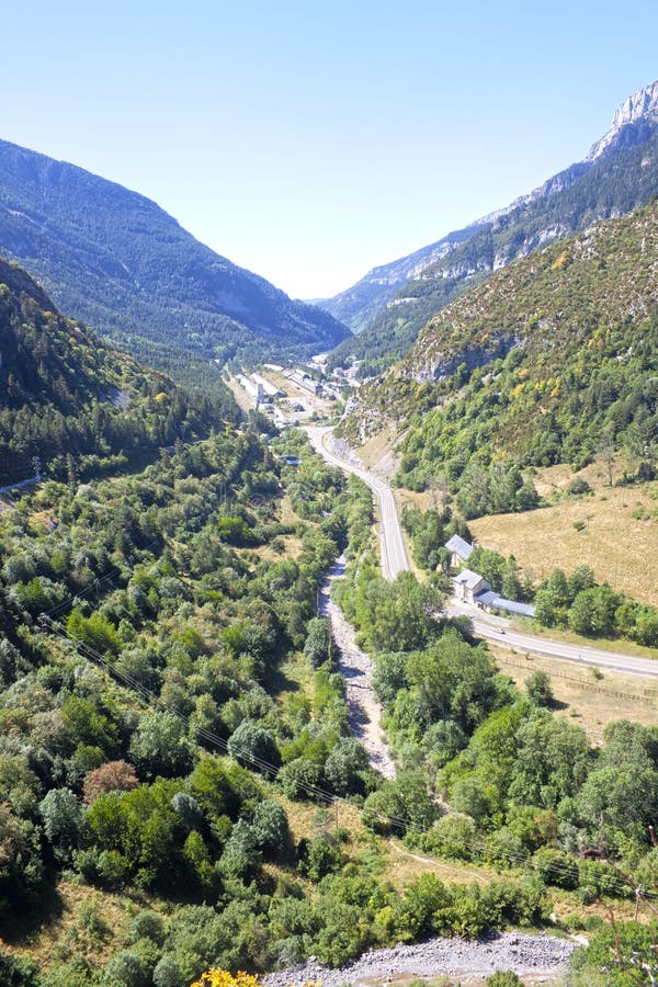 Canfranc Station Surrounded of Mountains with Trees Stock Photo - Image ...