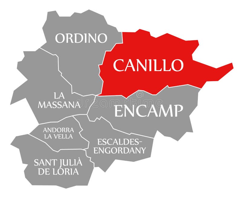 Canillo Red Highlighted in Map of Andorra Stock Illustration ...