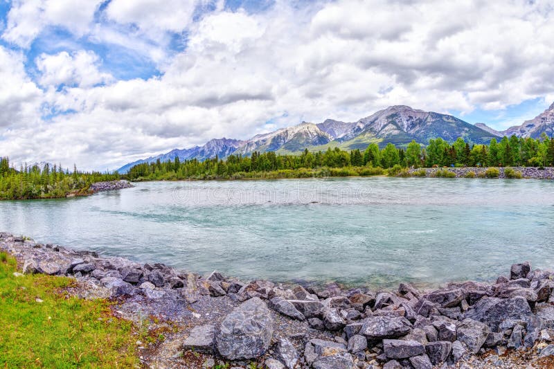 Canmore`s Bow River Trail in the Canadian Rockies of Alberta Stock ...