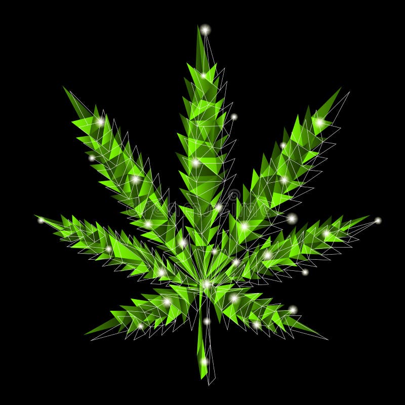 Green Vector Luminous Marijuana Leaf in Low-poly Style Stock Vector ...