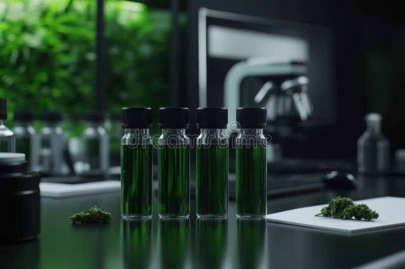 Cannabis Extraction Lab, Cannabis Extracts in Vials on a Lab Table in a ...