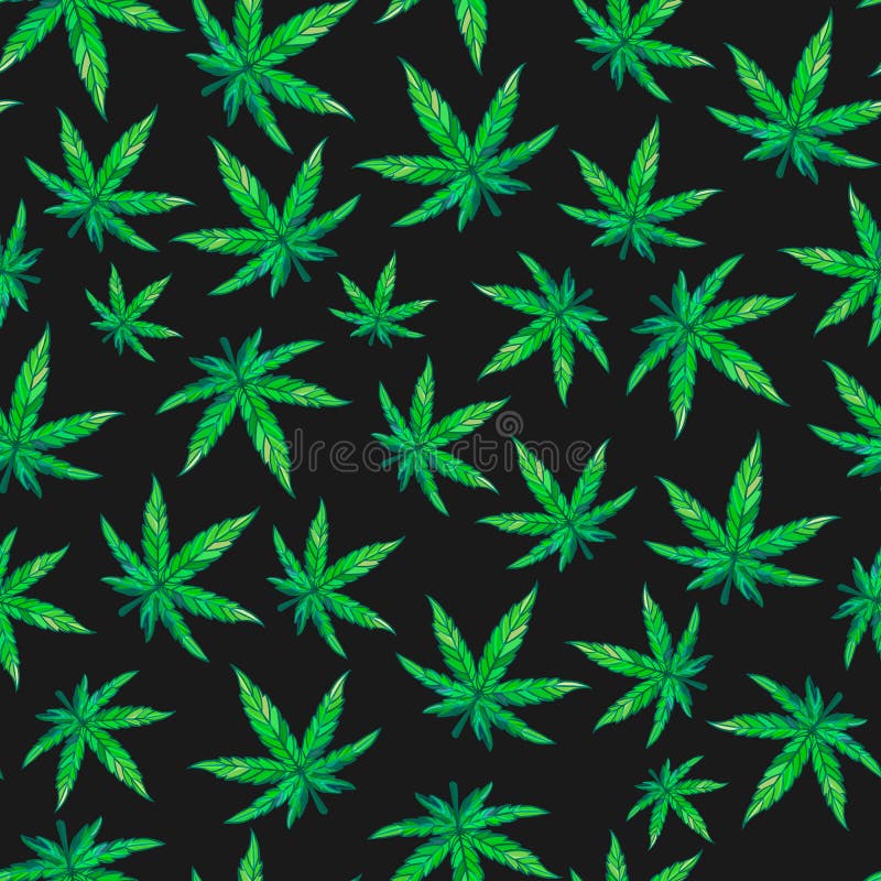 Cannabis Green Leaf Seamless Pattern. Weed Surface Design. Vector Hand ...