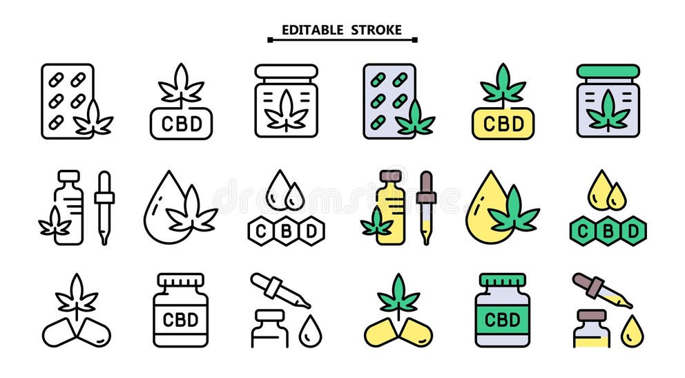 Cannabis or Hemp Logo Template. Editable Stroke. Simple Flat Icons Set ...