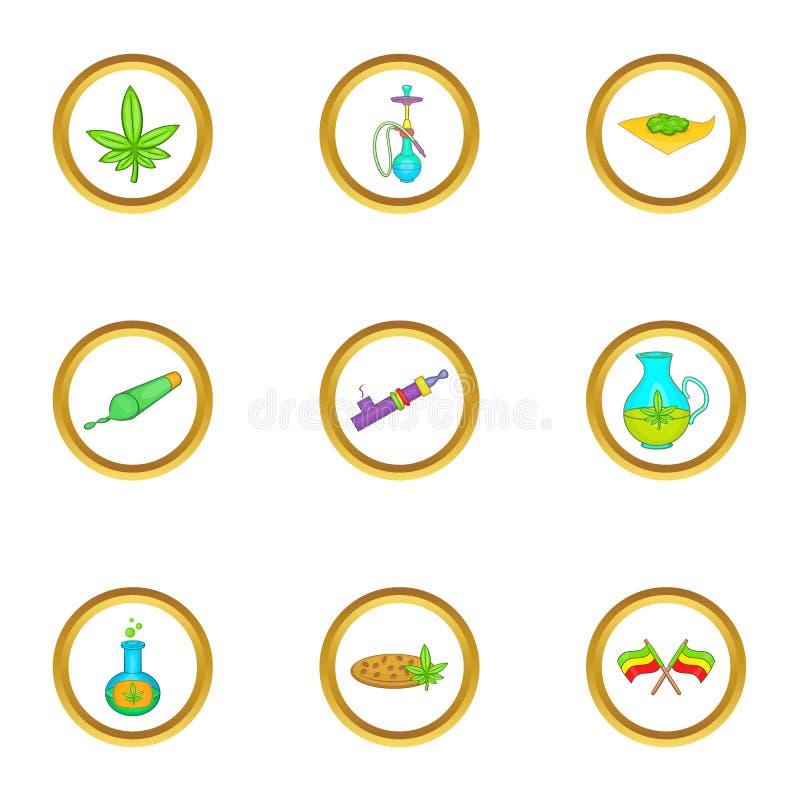 Cannabis Icon Set, Cartoon Style Stock Vector - Illustration of leaf ...