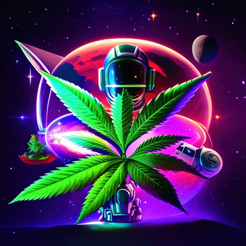 Cannabis Leaf and Astronaut on the Background of the Planet. AI ...