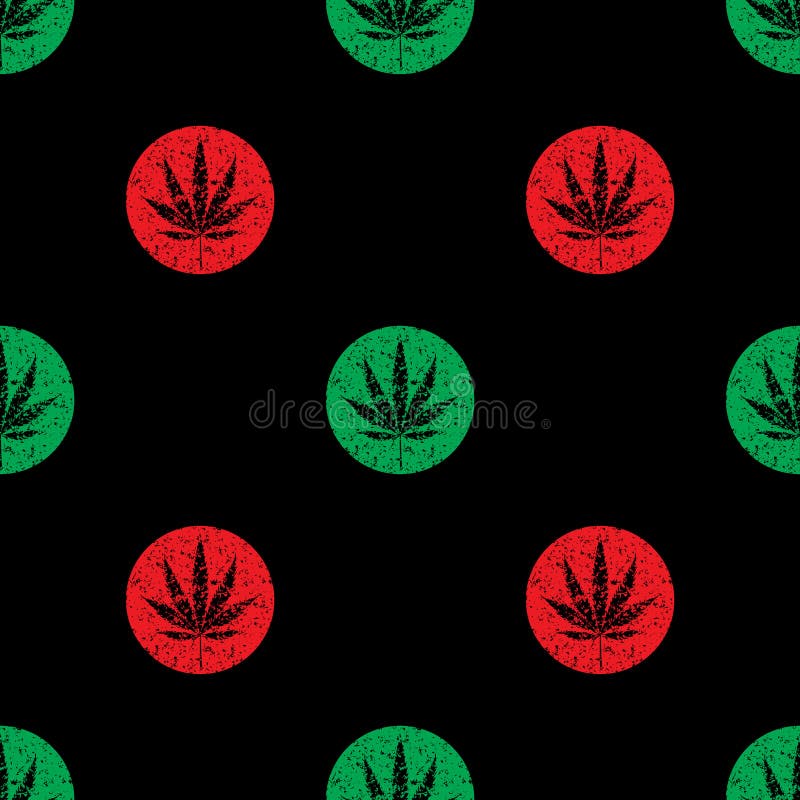 Cannabis Leaf on Grunge Circle Icon Seamless Pattern. Vector Hemp ...