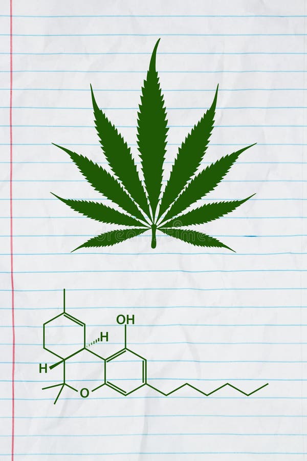 Cannabis Leaf with the THC Chemistry Structure Stock Photo - Image of ...