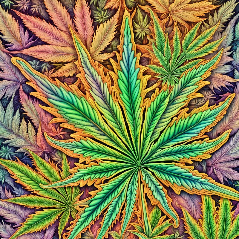 Cannabis Leaf. Vibrant Illustration of a Cannabis Leaf in a Hippie ...