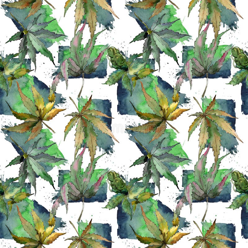 Cannabis Leaves Pattern in a Watercolor Style. Stock Illustration ...
