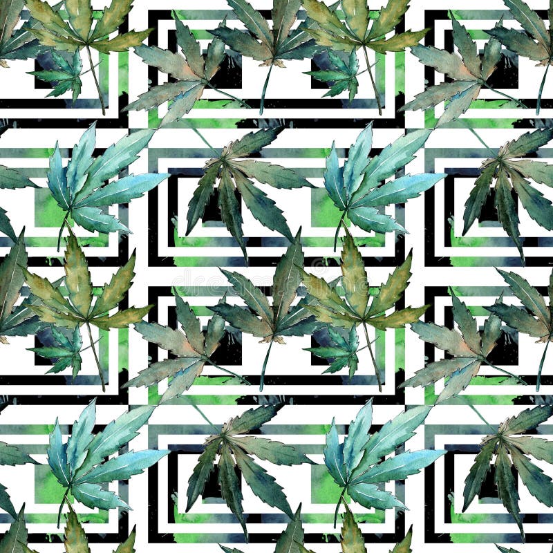 Cannabis Leaves Pattern in a Watercolor Style. Stock Illustration ...