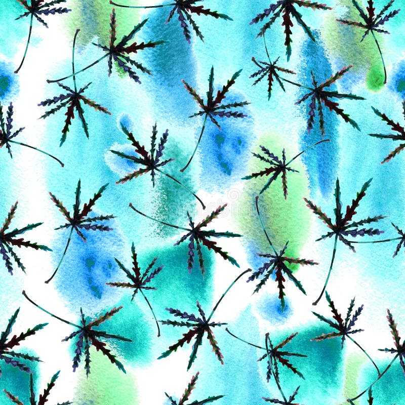 Cannabis Leaves Seamless Watercolor Pattern Stock Illustration ...