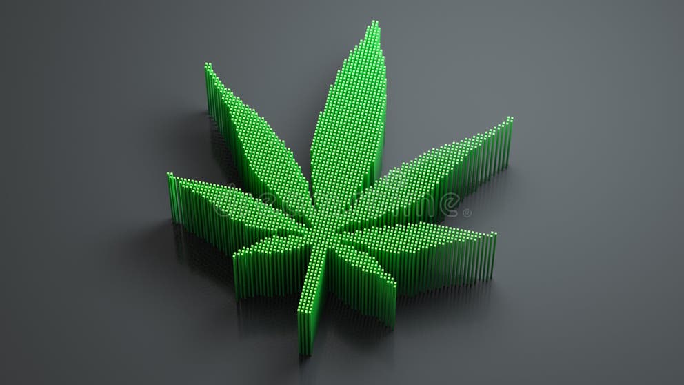 Cannabis Marijuana Leaf Made of Pixels 3D Render Stock Illustration ...