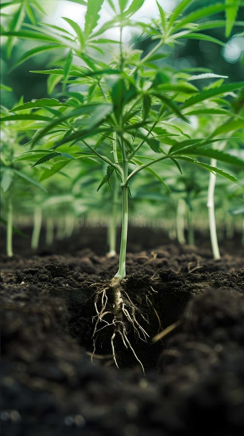 Medium Shot Front View Cannabis Plants Growing on the Ground Closeup ...