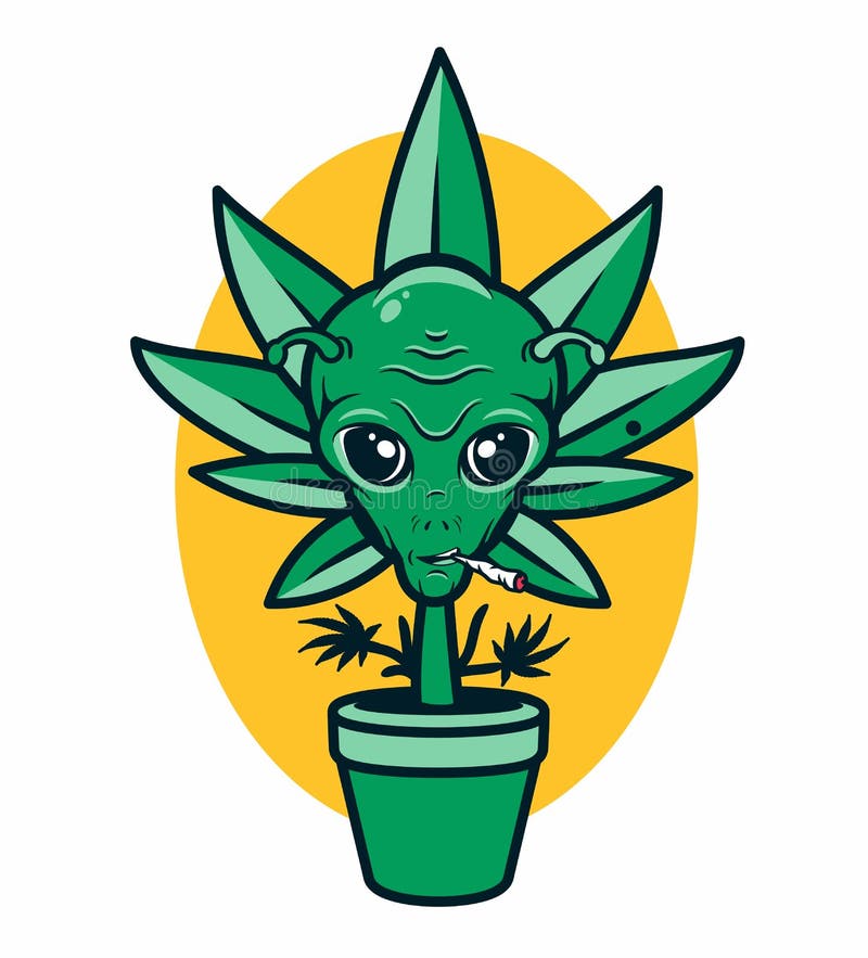 Cannabis in the Pot with Alien Face. Vector Illustration. Stock Vector ...