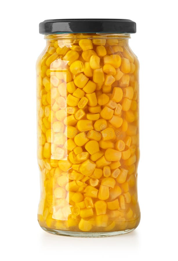Canned corn in a glass jar stock image. Image of conserve - 313412199
