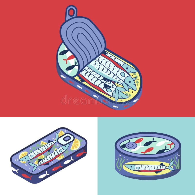 Canned Fish. Flat Illustration of 3 Tuna Fish Can Vector Icons for Web ...