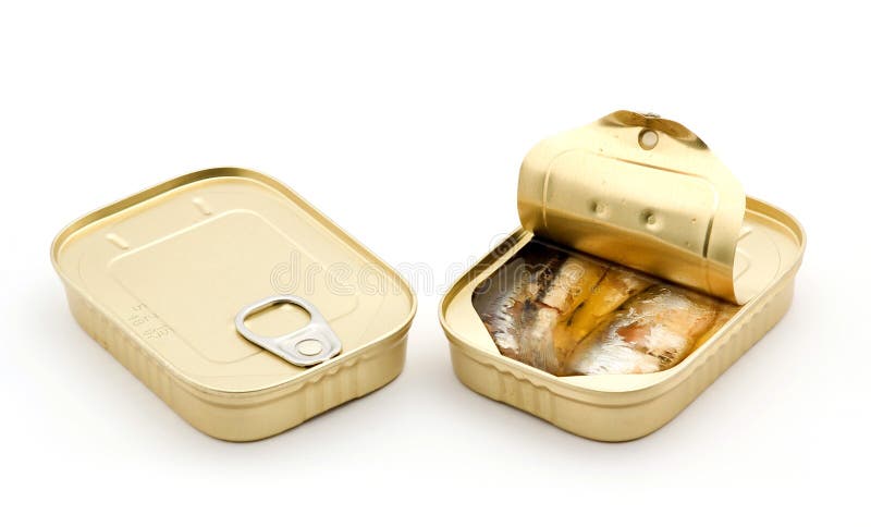 Yellow tin can with fish stock photo. Image of seafood - 28515080