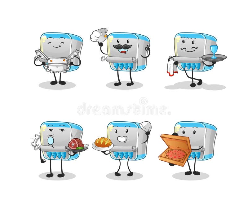 Canned Fish Cleaning Group Character. Cartoon Mascot Vector Stock ...