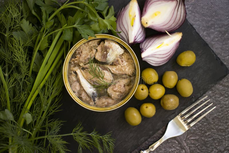 Canned Fish in a Jar, Dill Close Up Stock Image - Image of marinated ...