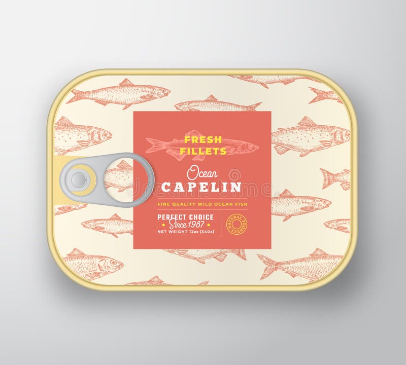 Canned Fish Label Template. Abstract Vector Aluminium Container with ...