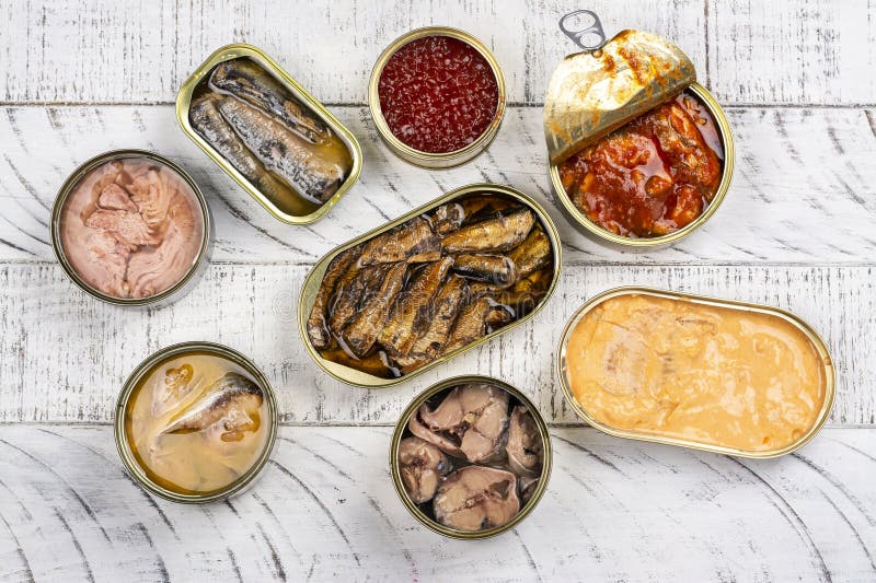 Canned Fish and Seafood in Cans Stock Image - Image of canned, product ...