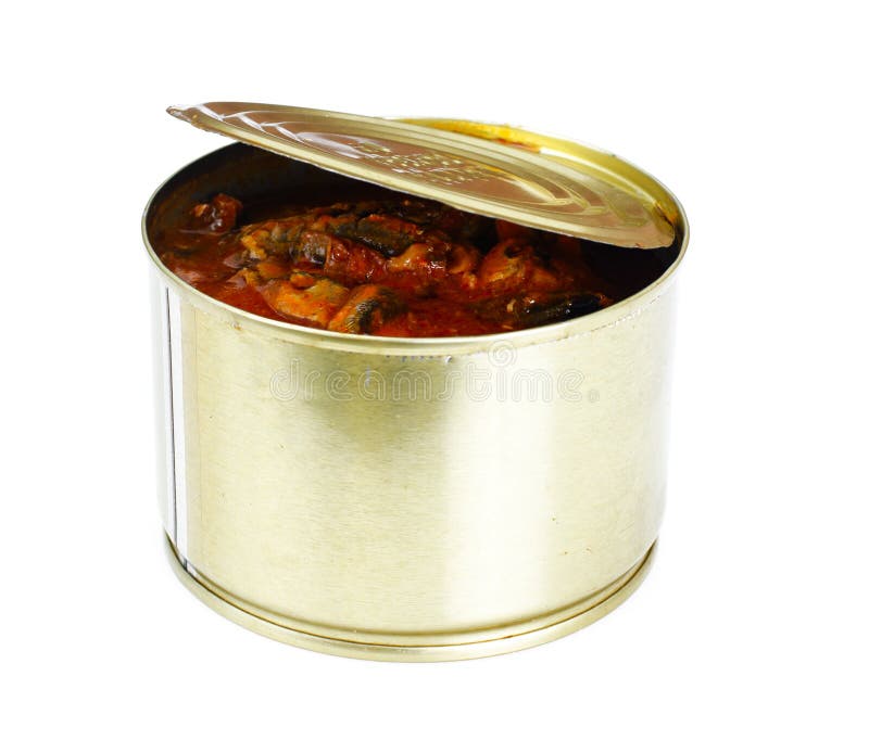 Canned Fish Sprat in Tomato Sauce Isolated on White Background Stock ...
