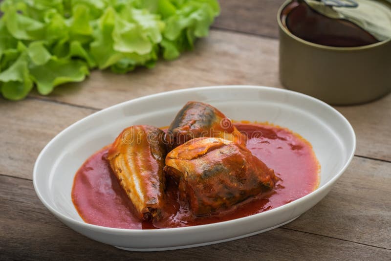 Canned Fish in Tomato Sauce on Plate Stock Image - Image of tinned ...