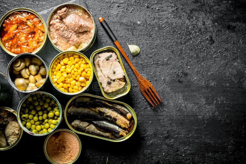 Canned food in open cans stock image. Image of healthy - 150500805