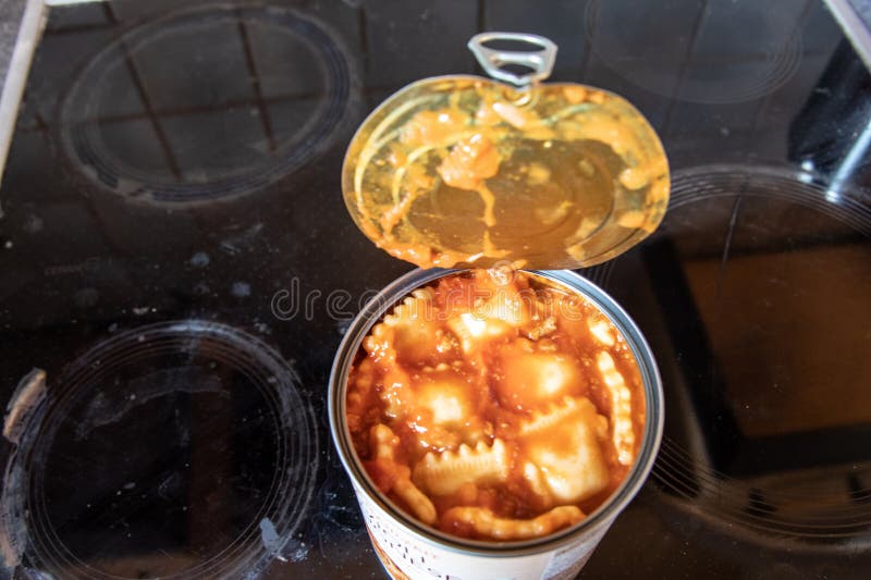 Canned food with ravioli stock photo. Image of calories - 269852514